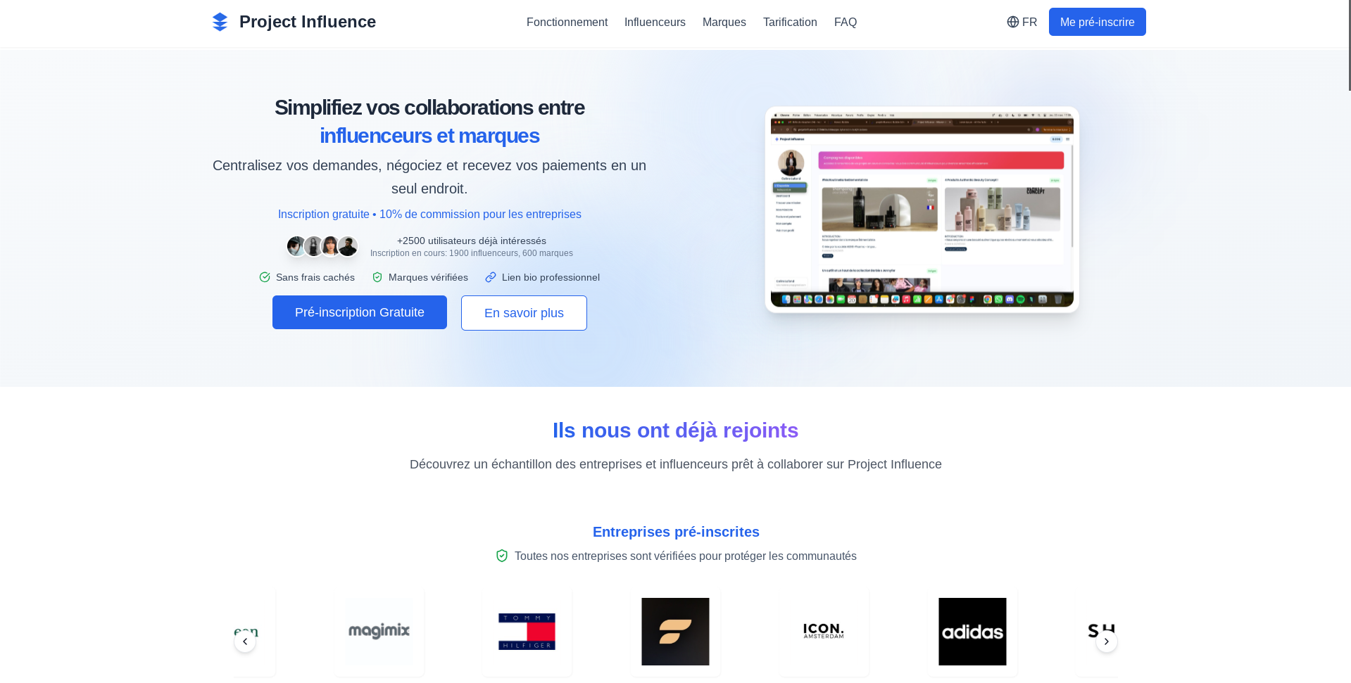 Project Influence - Plateforme collaborative pour influenceurs et marques